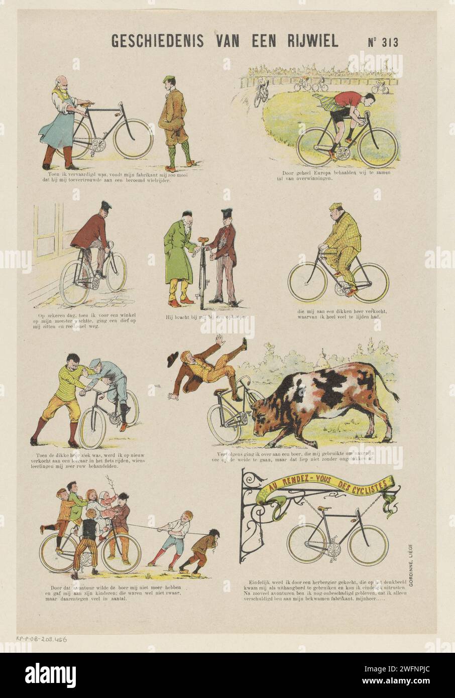 History of a bicycle, 1894 - 1959 print Leaf with 9 performances on a ...