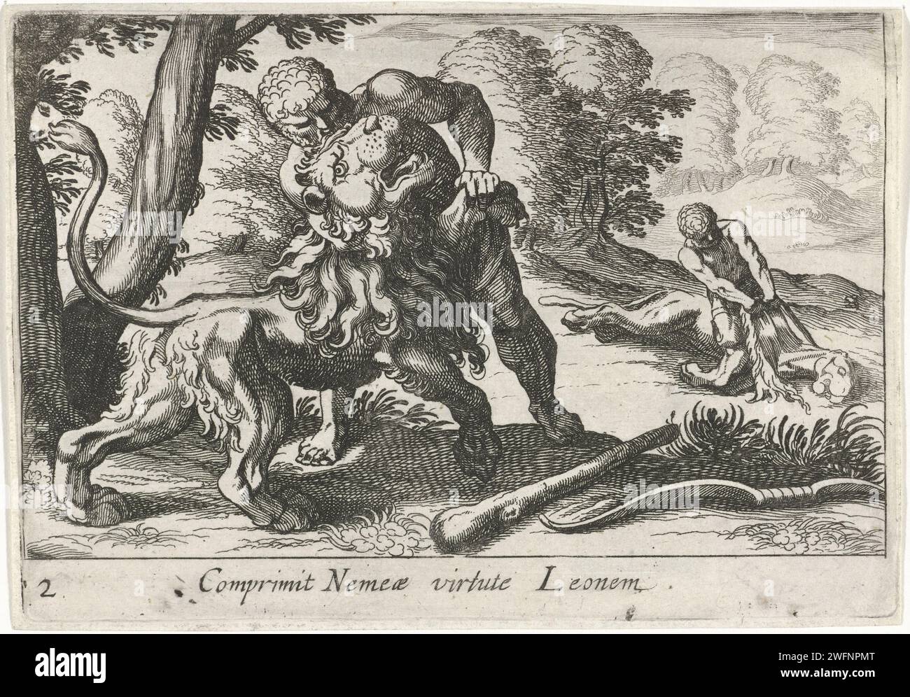 Hercules in a fight with the Nemean Lion, Simon Frisius, After Antonio Tempesta, 1610 - 1664 ...
