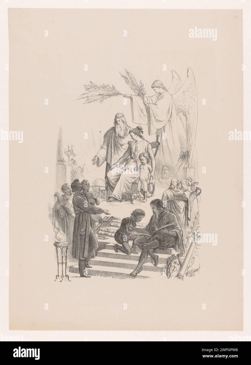 Allegory of the Arts, Wilhelmus Petrus van Geldorp, 1873 print A woman ...