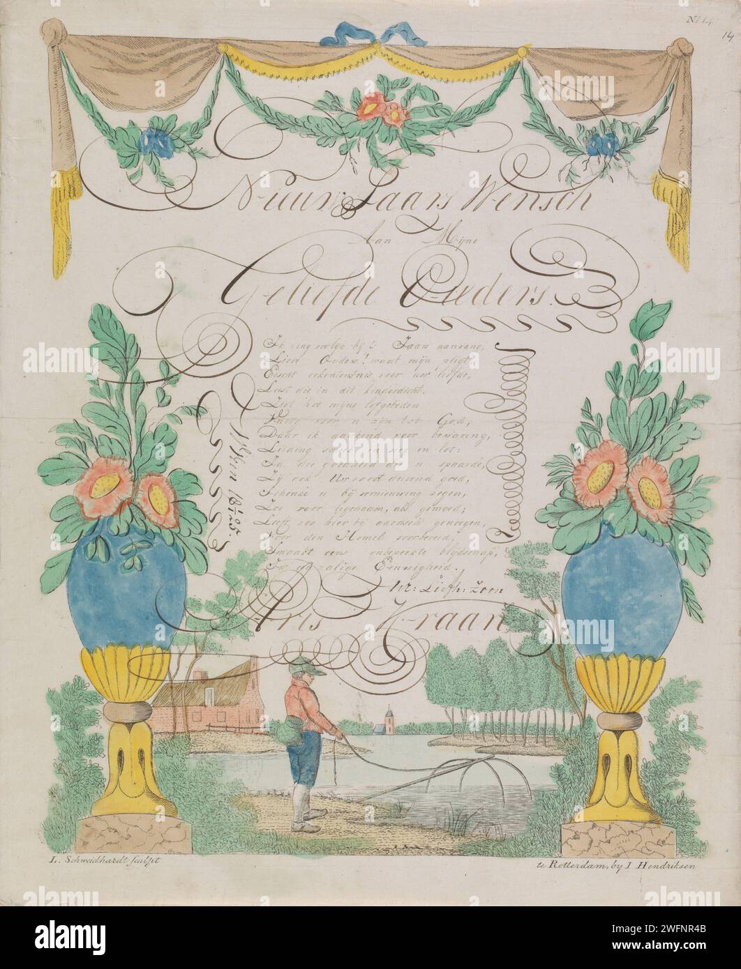 Wish letter with fisherman and flower vases, 1825 print Wish letter ...