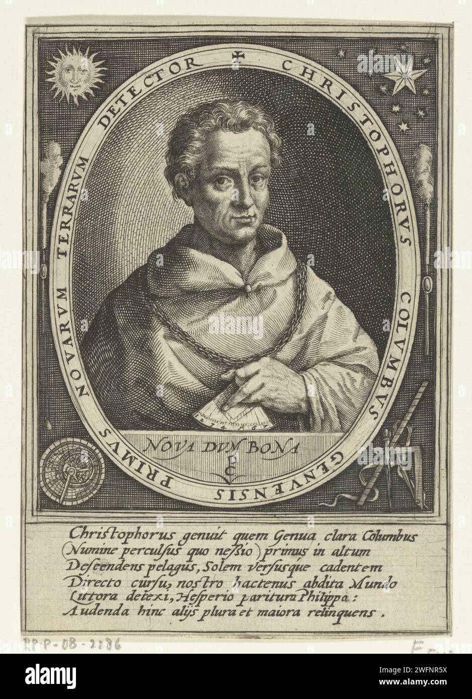 Portrait of Christoffel Columbus, Crispijn van de Passe (I), 1598 print ...
