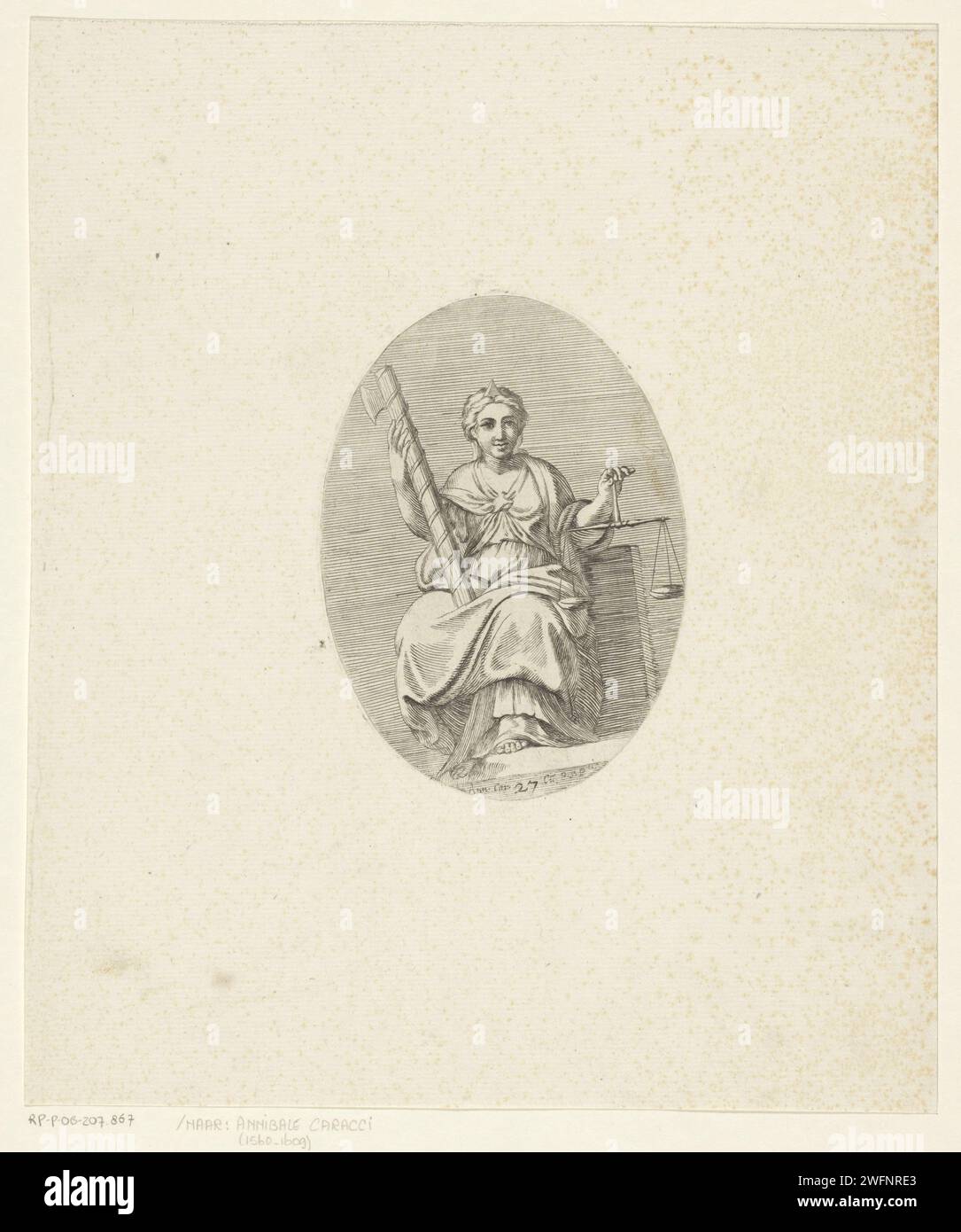 Justice (Justitia), Carlo Cesio, After Annibale Carracci, 1656 print ...