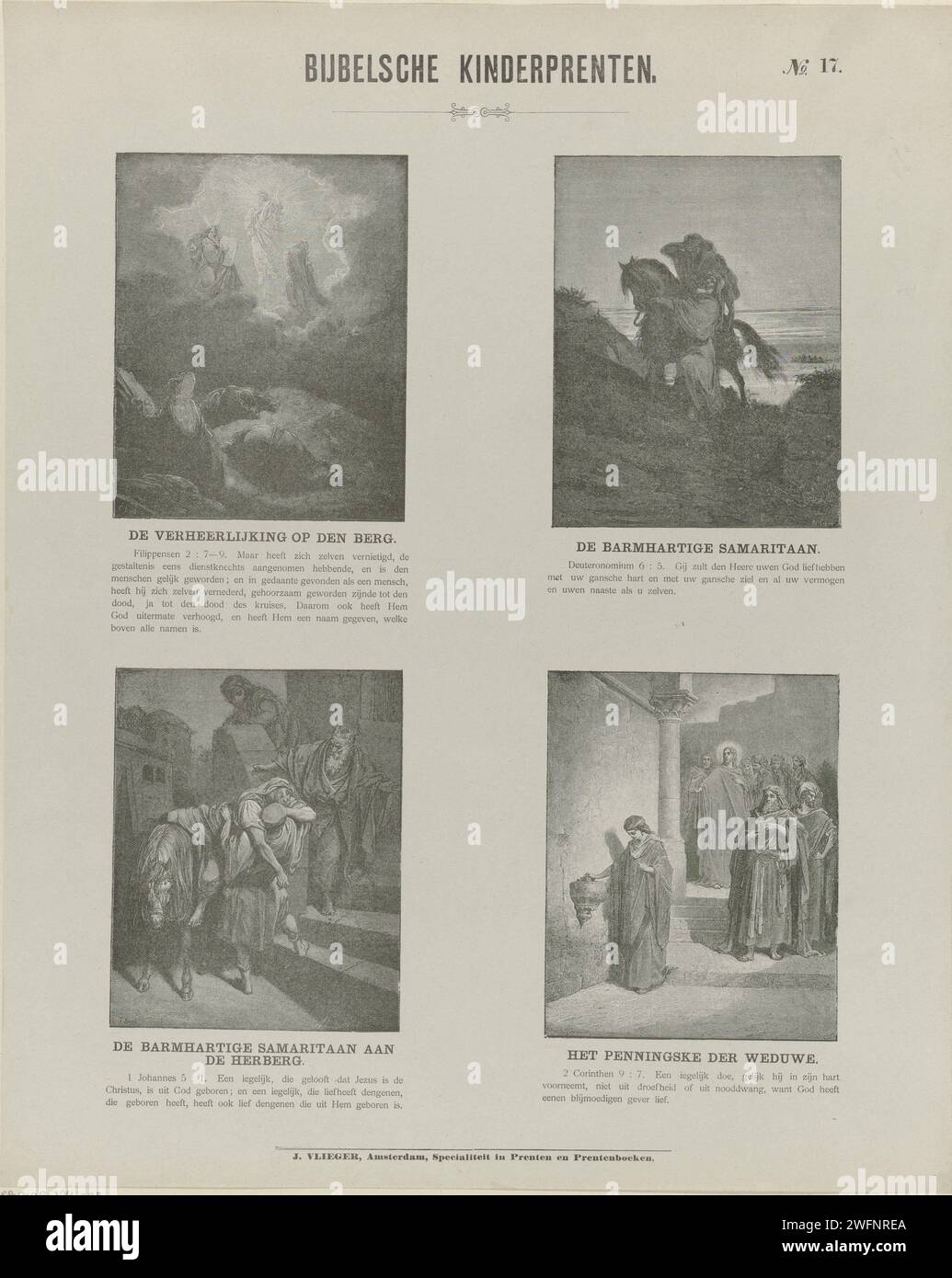 Bible children's prints, 1869 - 1908 print Leaf with 4 performances of ...