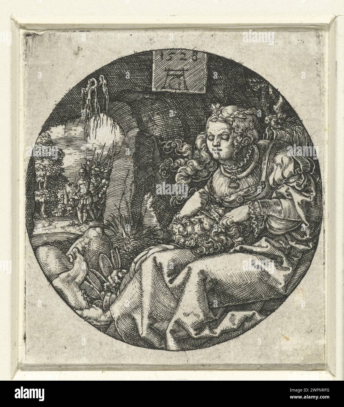 Simson EN Delila, Heinrich Aldegrever, 1528 print Delila cuts the hair ...