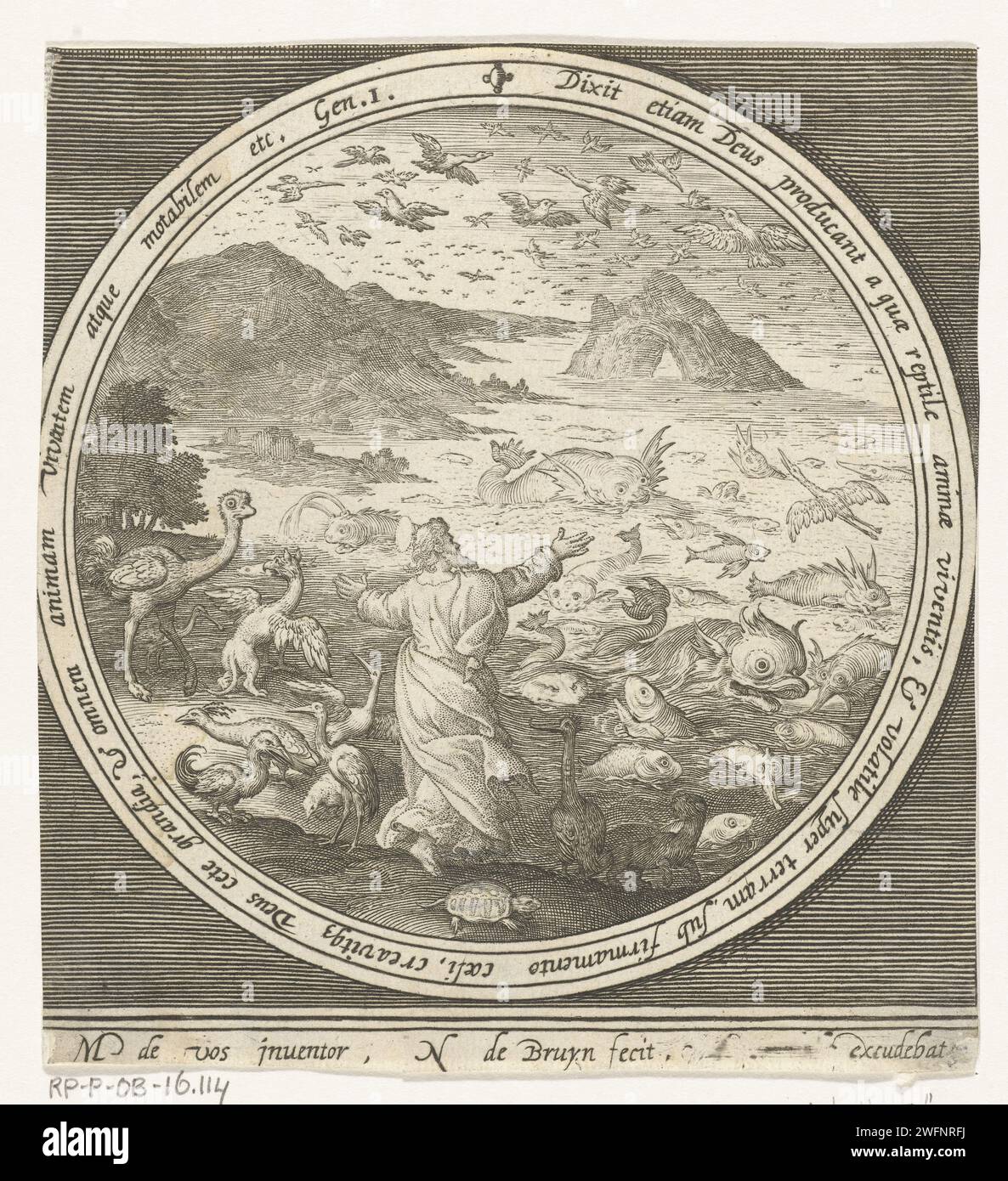 Fifth day of creation: God creates fish and birds, Nicolaes de Bruyn ...