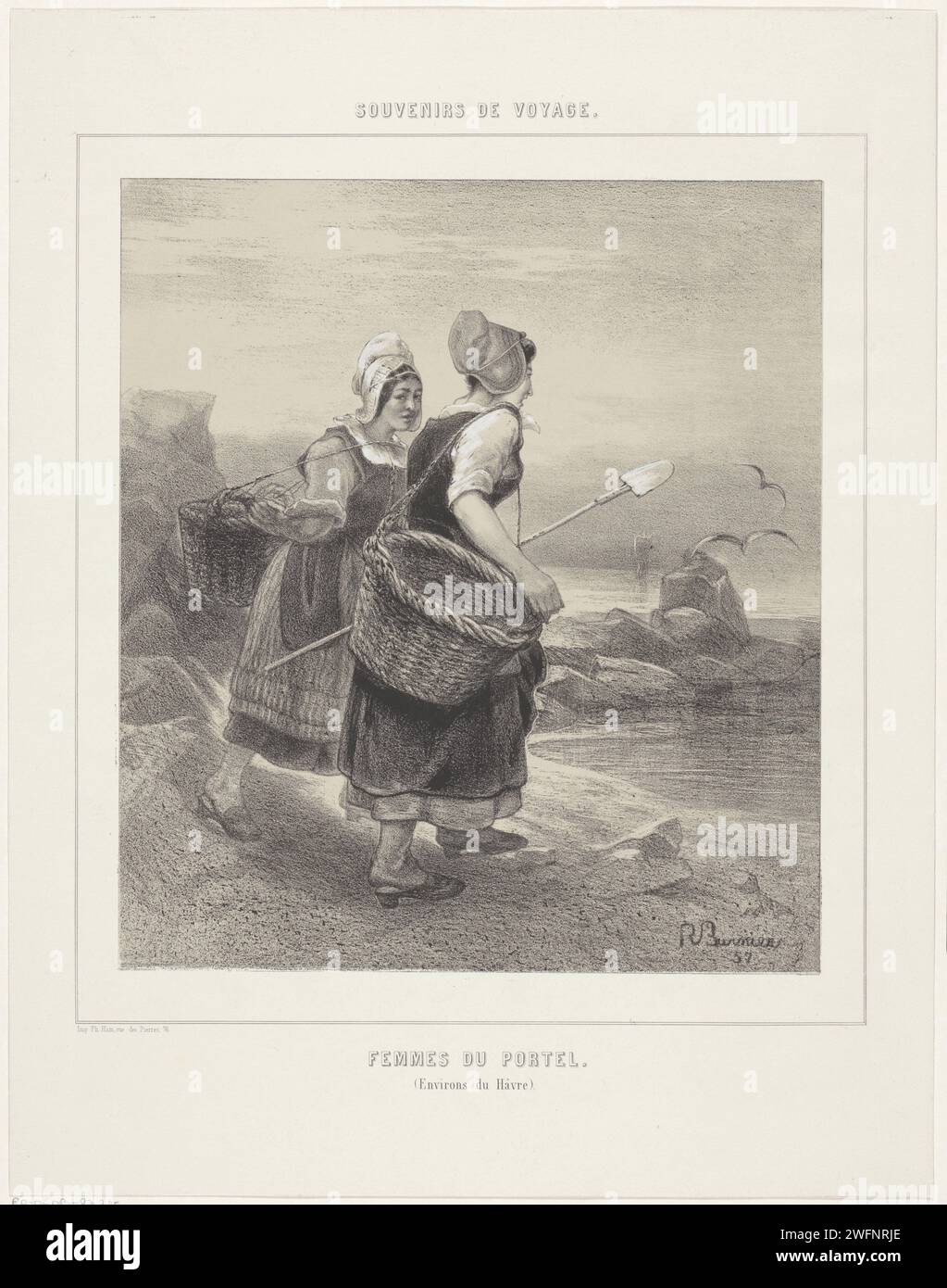 Two women on the beach of Portel, Richard Burnier, 1857 print The two ...