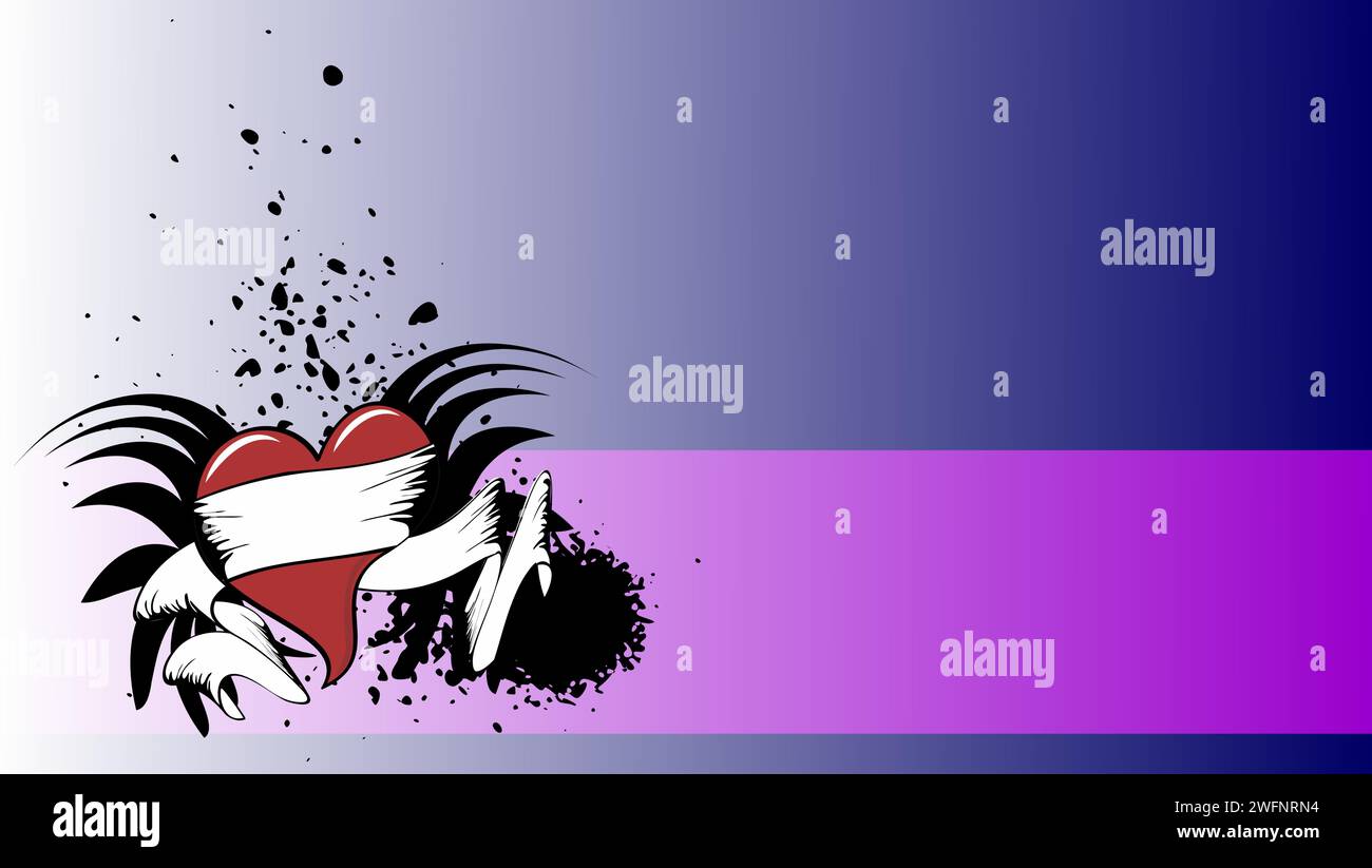 red winged heart tattoo ink background postal card in vector format ...