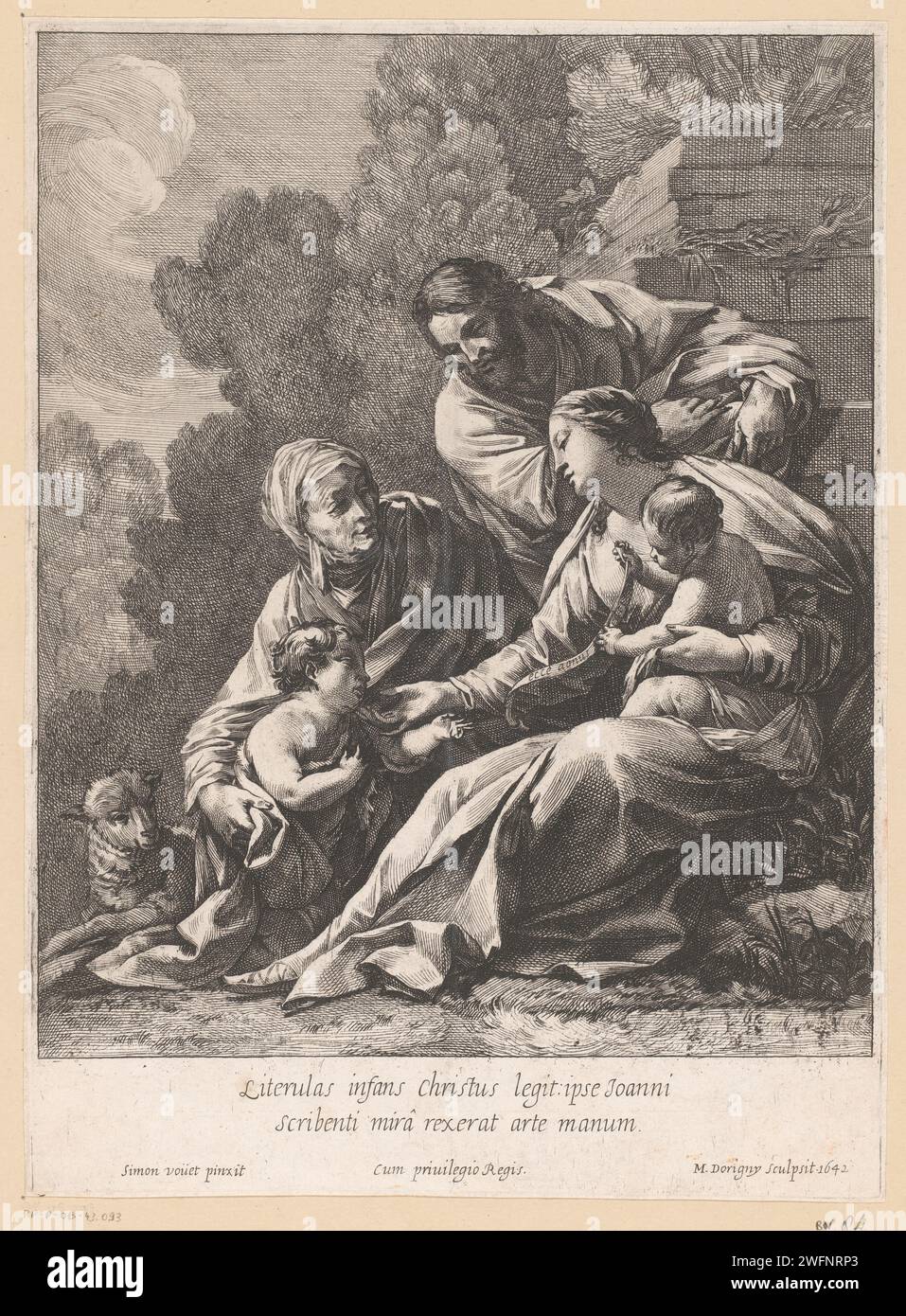 Holy family, Michel Dorigny, after Simon Vouet, 1642 print France paper ...