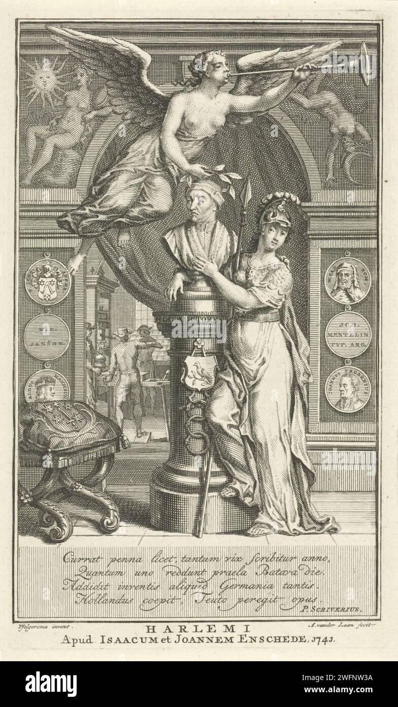 Minerva embraces the bust of Laurens Jansz. Coster, Adolf van der Laan ...