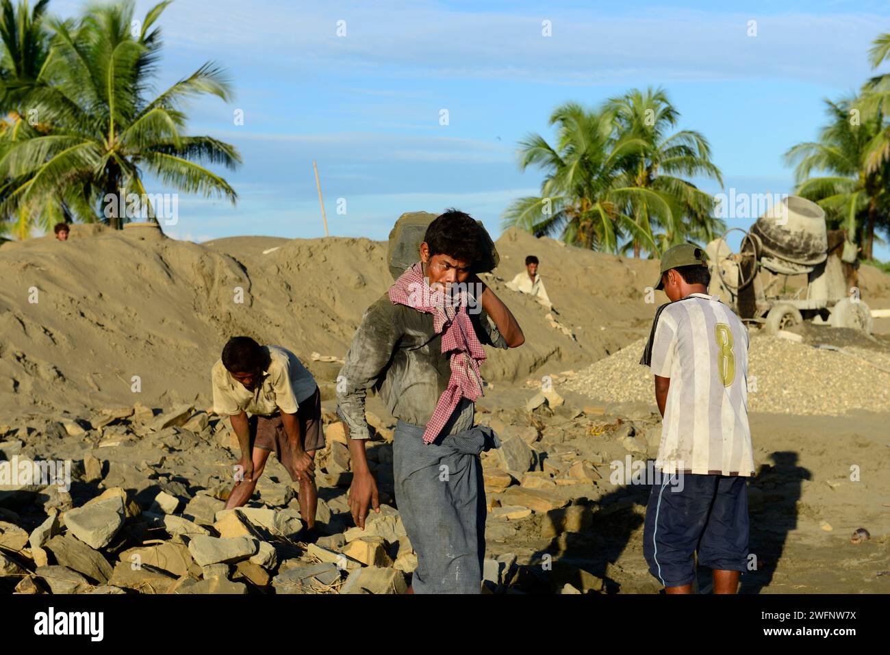 A small construction site by the beach in Sittwe, Myanmar Stock Photo ...