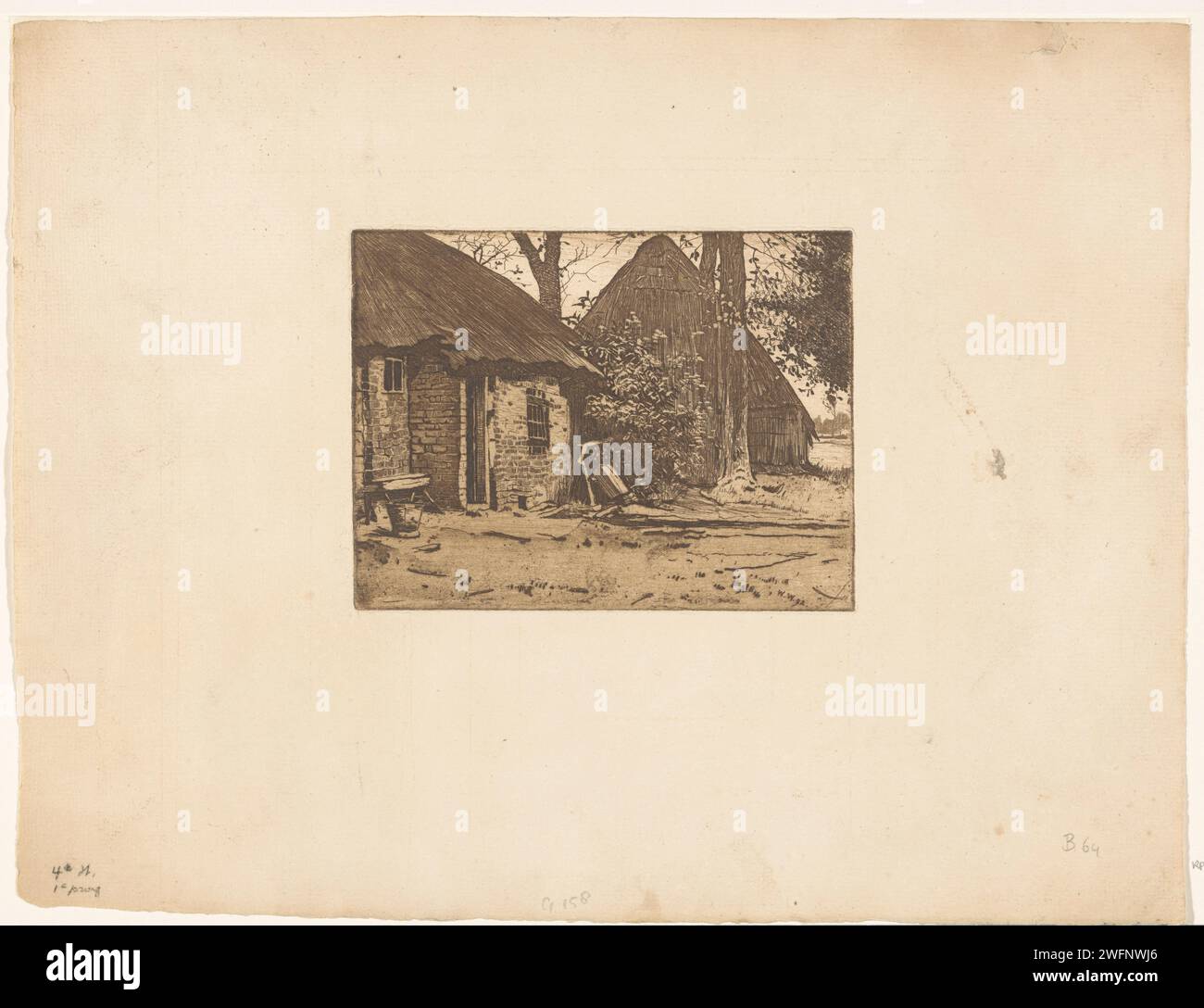 Farm with barn in Brabant, Willem Witsen, 1892 print paper etching barn ...
