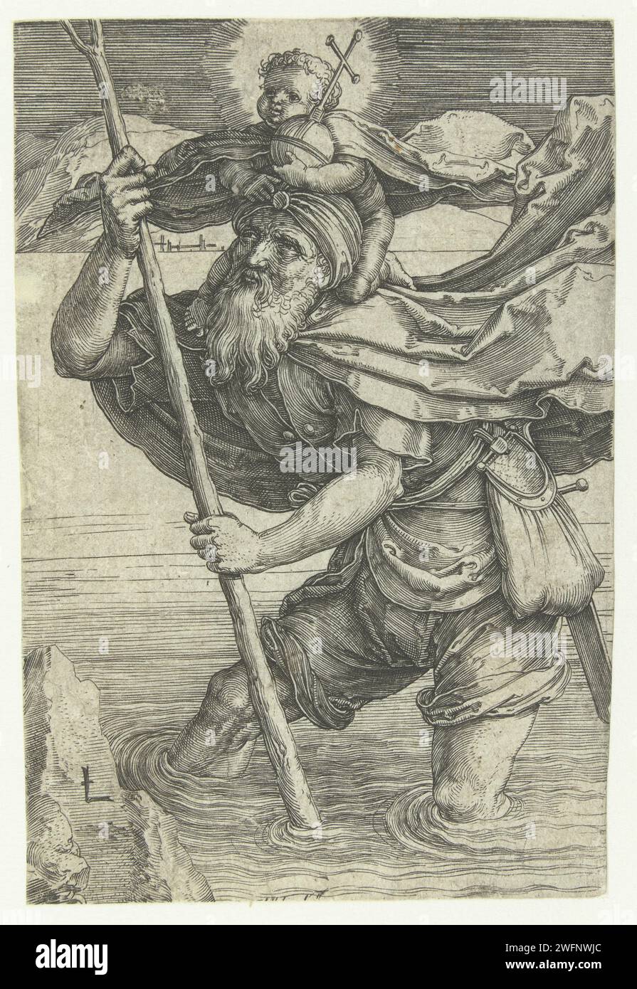 Saint Christoffel, Lucas van Leyden, 1519 - 1523 print Christoffel ...