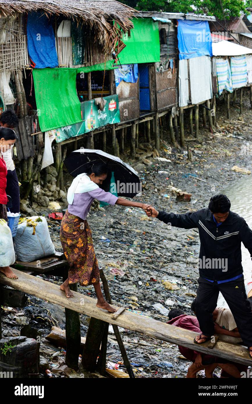 Heavy monsoon rains along the Kaladan river in Rakhine State in Western ...