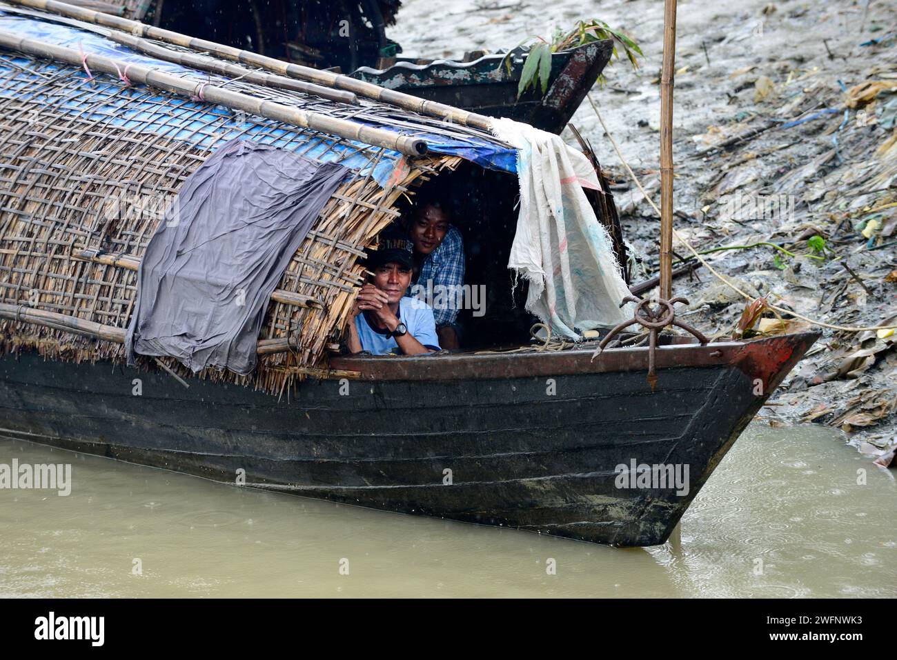 Heavy monsoon rains along the Kaladan river in Rakhine State in Western ...