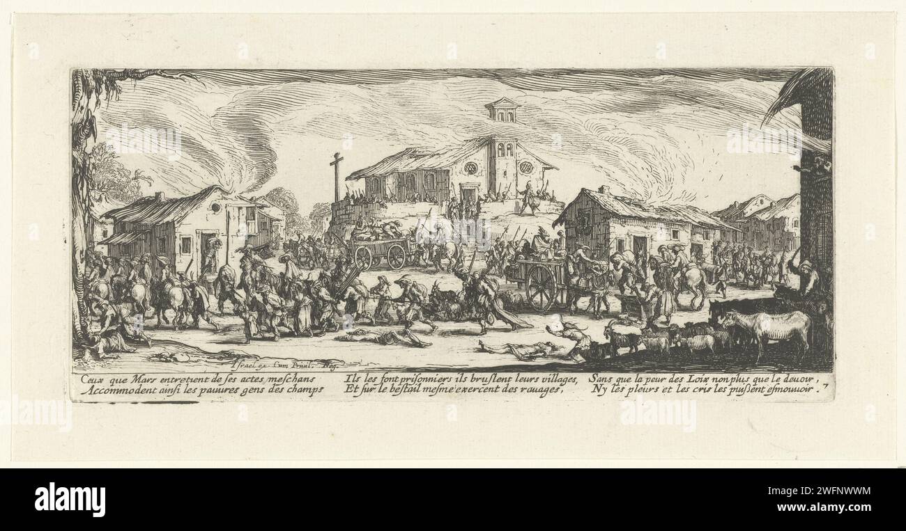 Soldiers plunder a village, Jacques Callot, 1633 print In a village ...