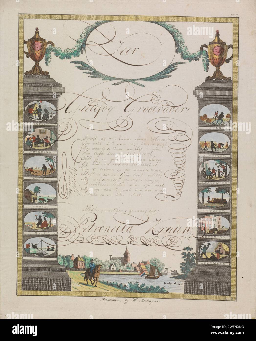 Wish letter with twelve months, 1829 print Wish letter with described ...