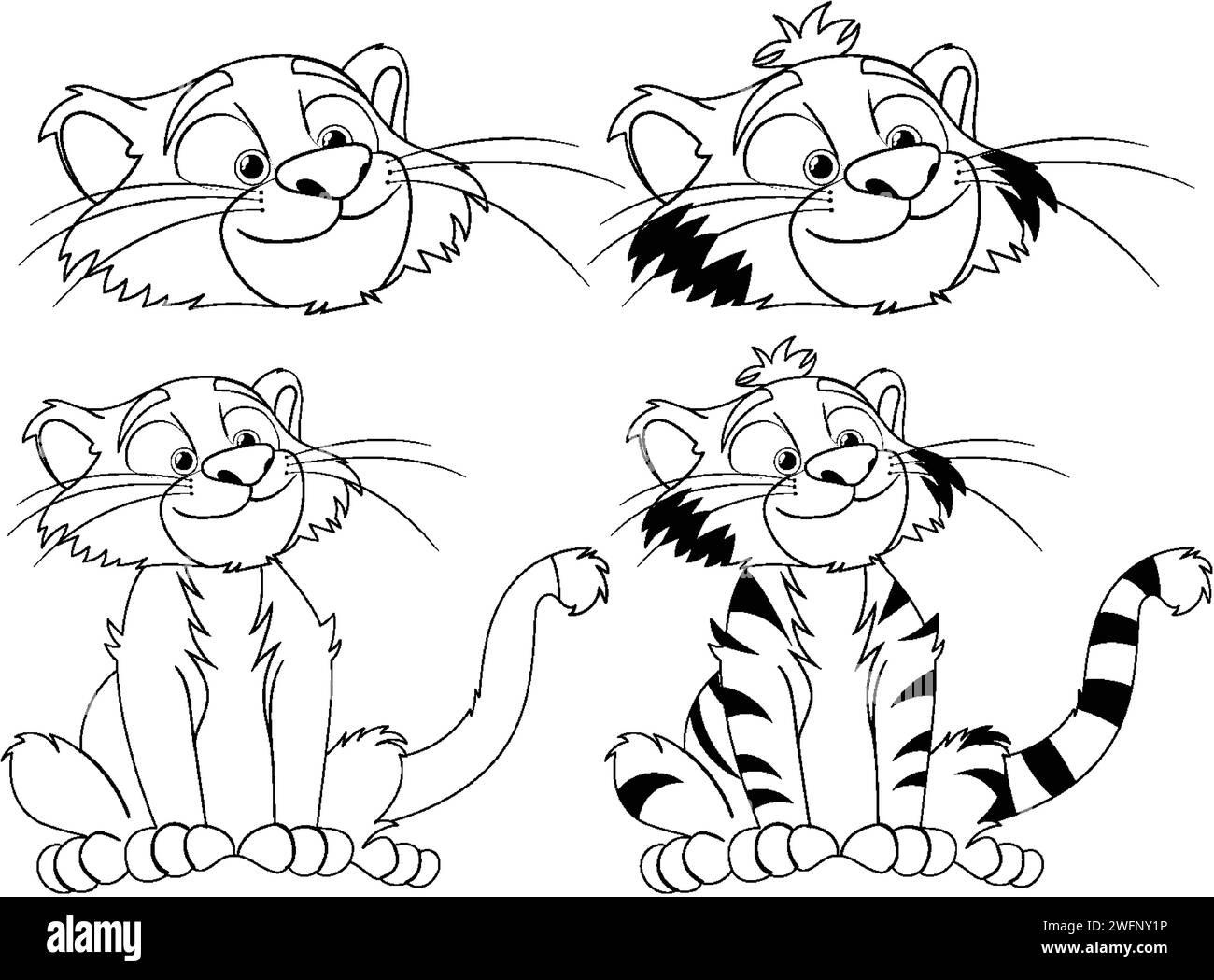 Four playful tiger illustrations showing different emotions Stock ... Four playful tiger illustrations showing different emotions Stock ...