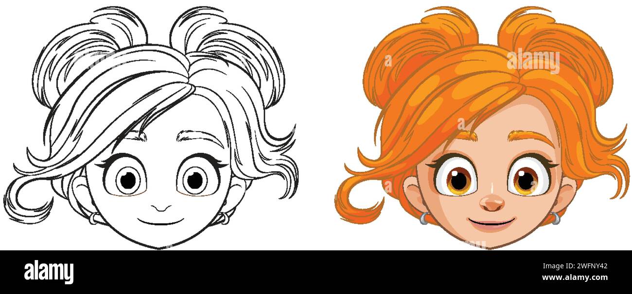 Vector transition from line art to colored character Stock Vector Image ...