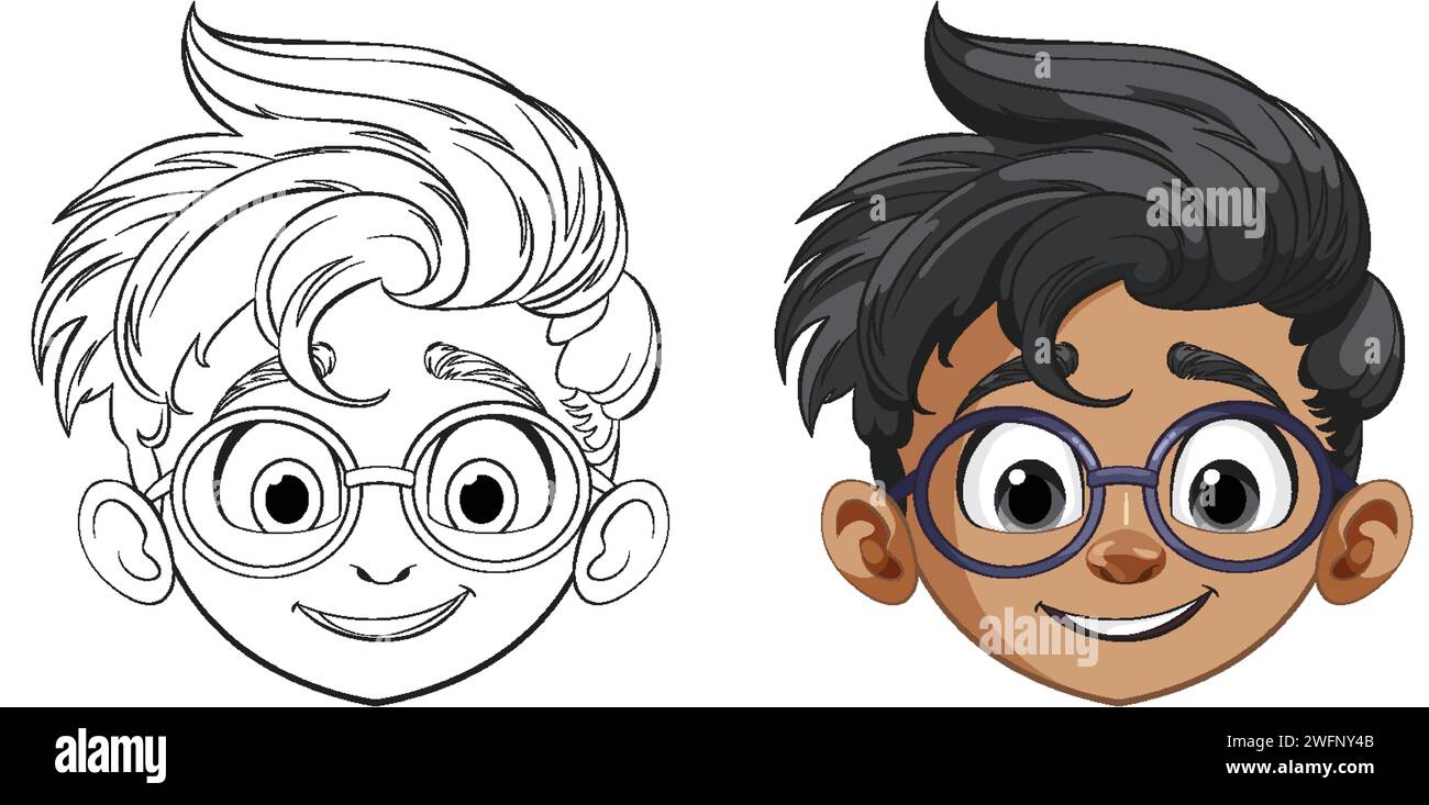 Two cartoon boys, one colored and one line art Stock Vector Image & Art ...