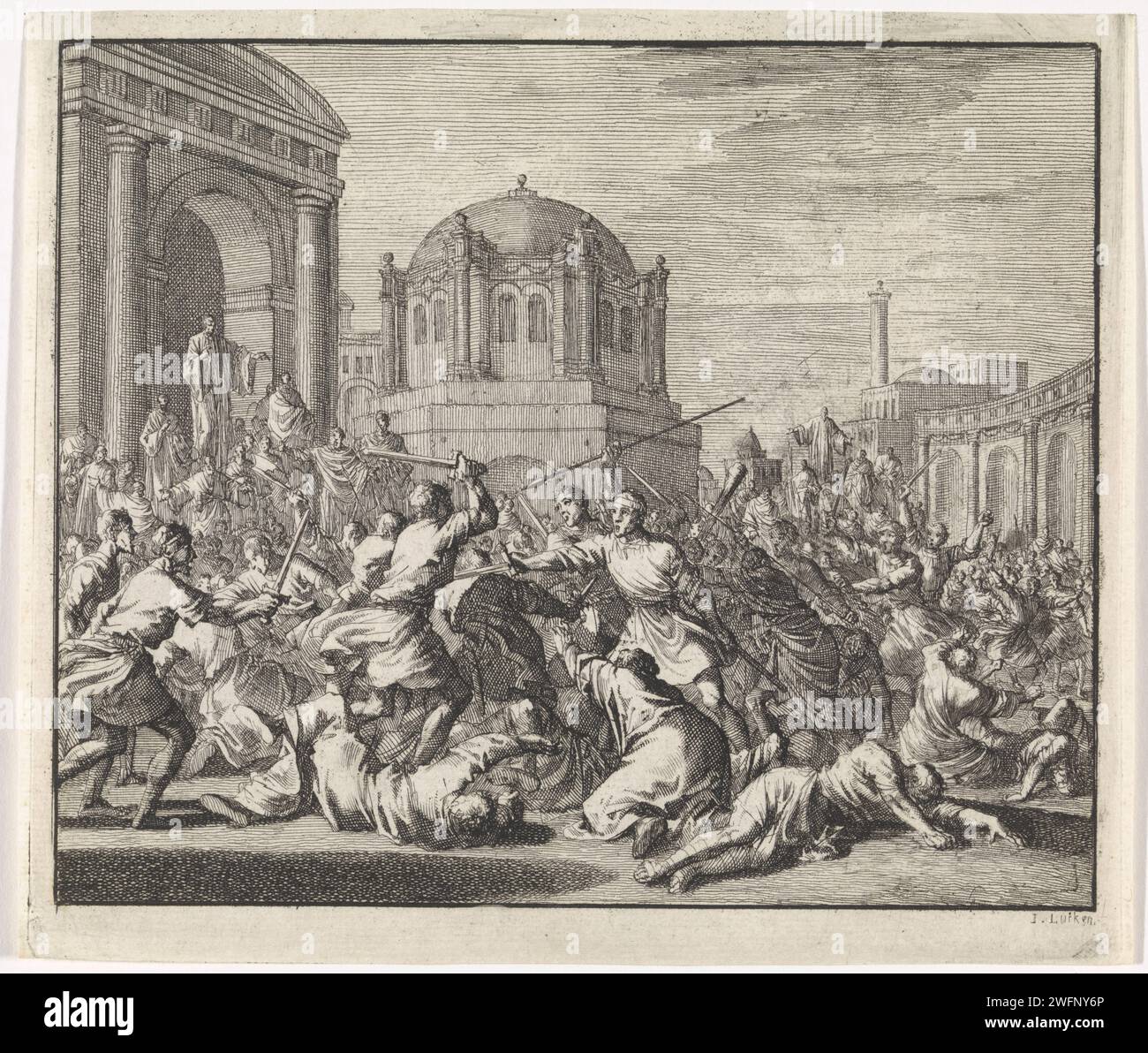 Fighting during the Pope Election of Symmachus, Jan Luyken, 1701 print ...
