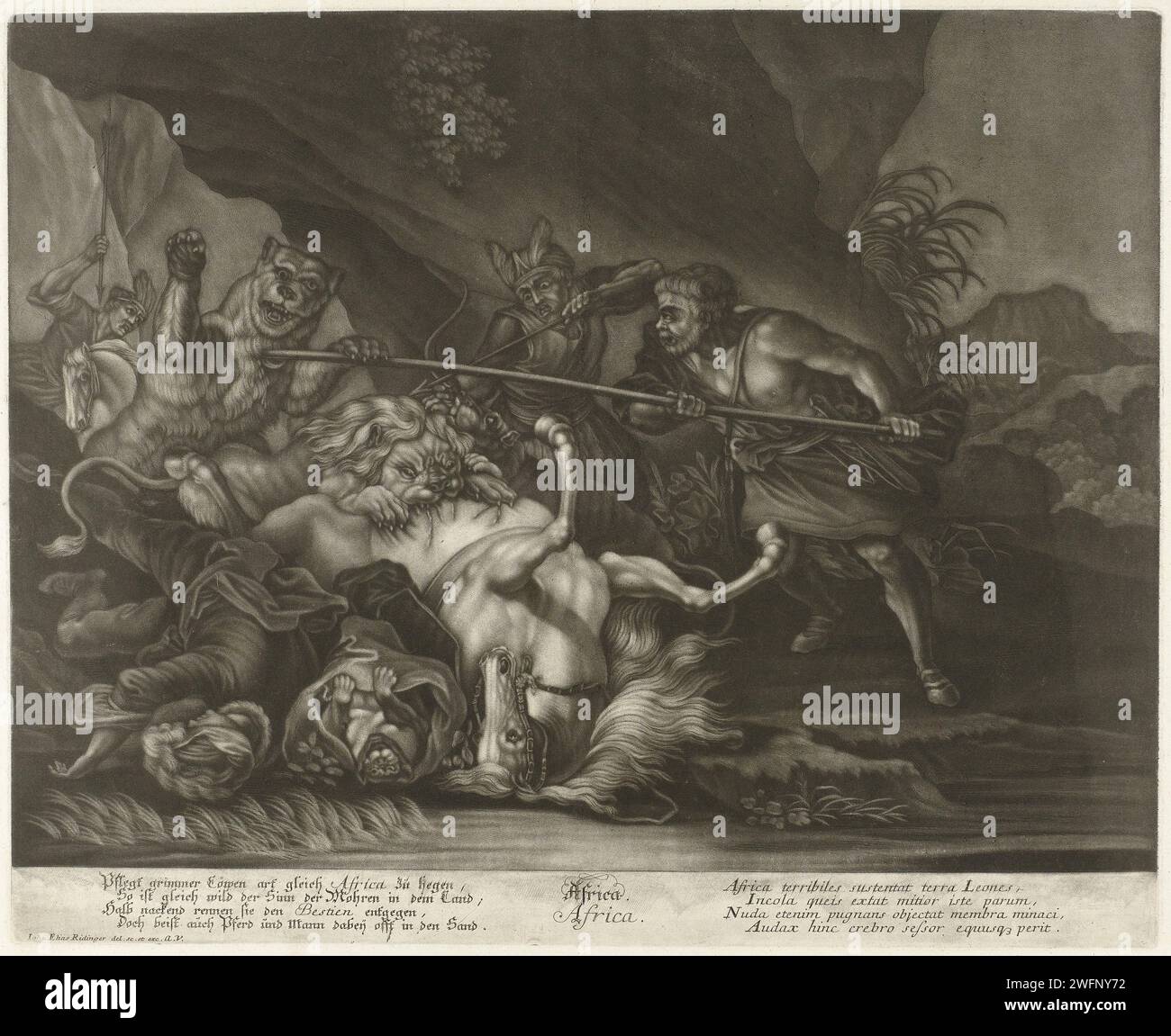 Hunting of Lions and Beren, Johann Elias Ridinger, 1708 - 1767 print ...