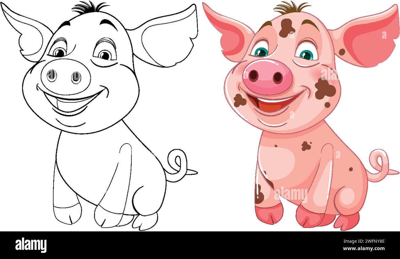 Two smiling pigs, one colored and one outlined Stock Vector Image & Art ...