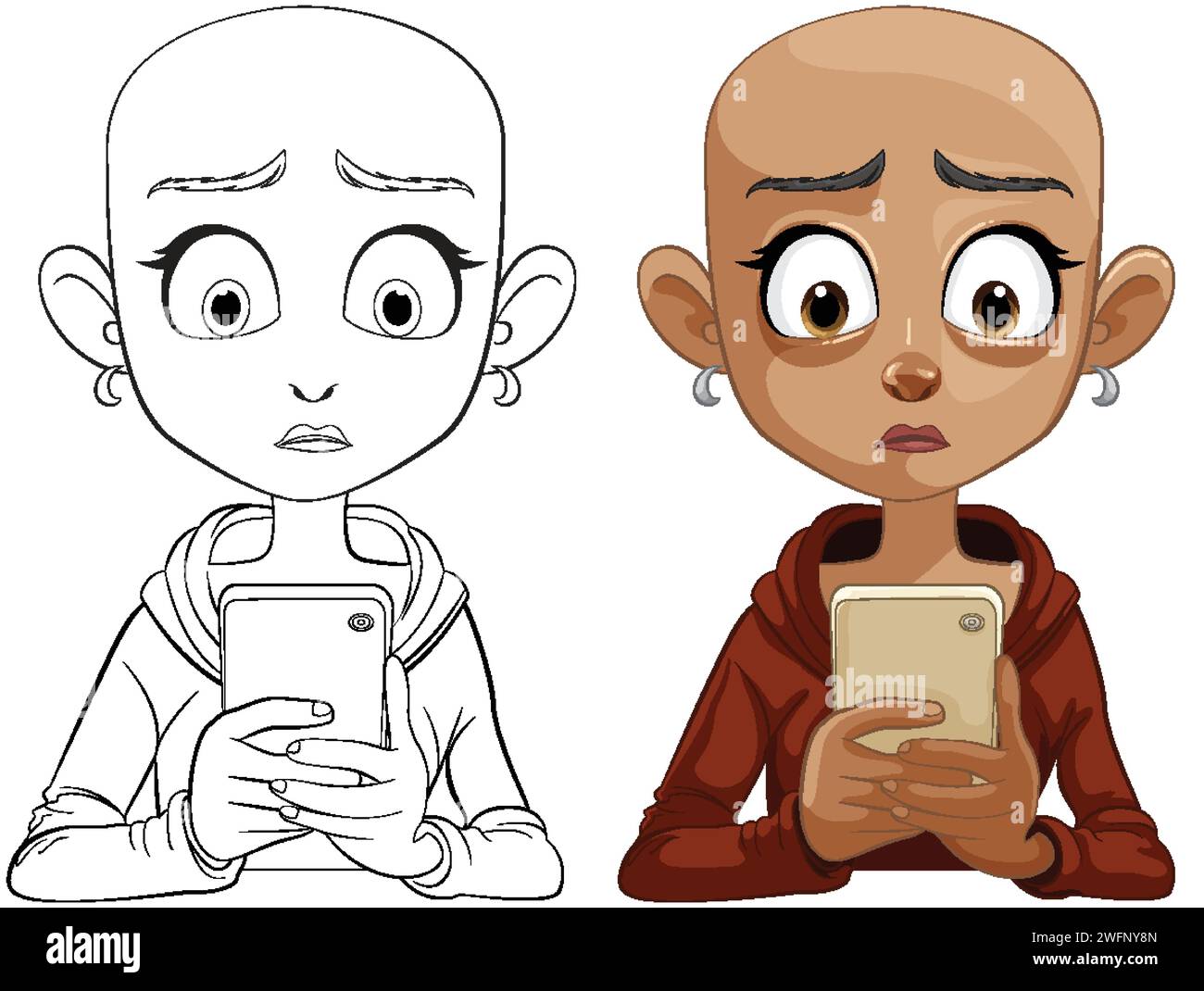 Cartoon illustration of girl reacting to phone content Stock Vector ...