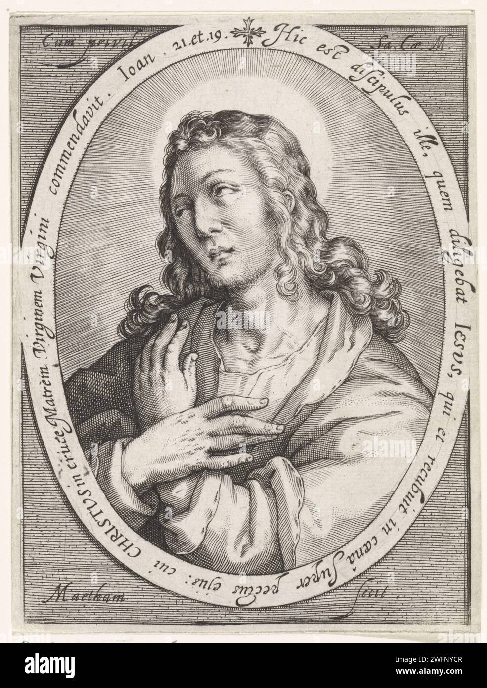 Bust van Johannes de Evangelist, in Ovaal, Jacob Matham, 1588 - 1602 ...