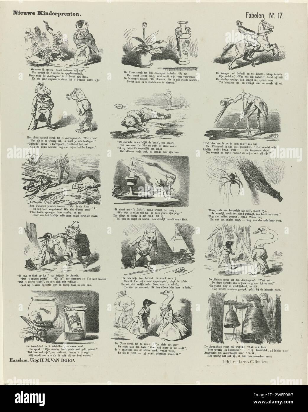 Fables, 1872 - 1883 print Leaf with 15 performances of animals that ...