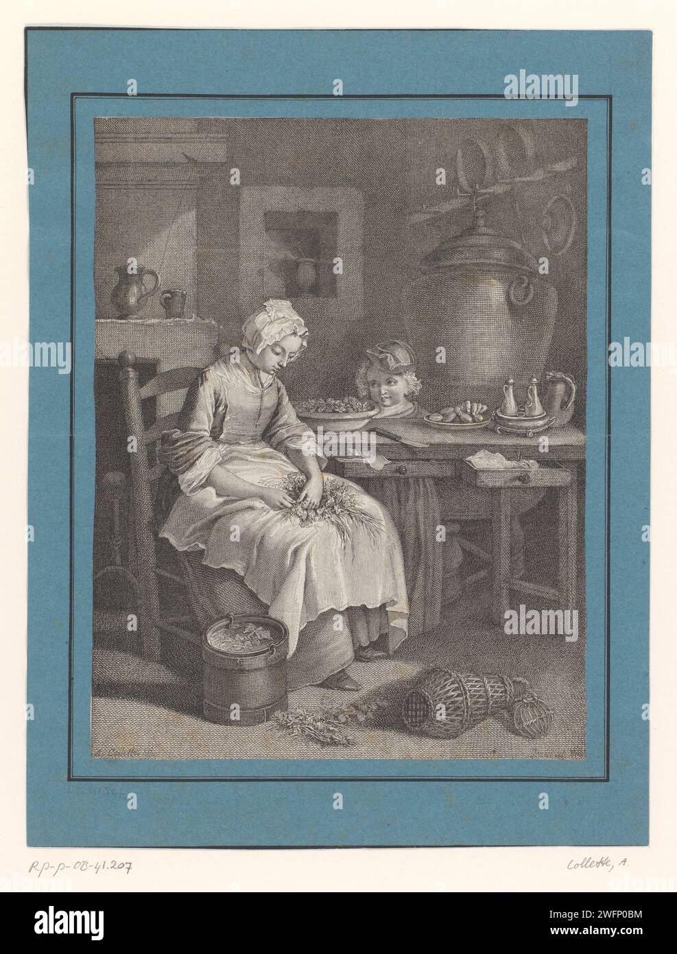 Kitchen interior with wife and child, Alexandre Collette, After Unknown ...