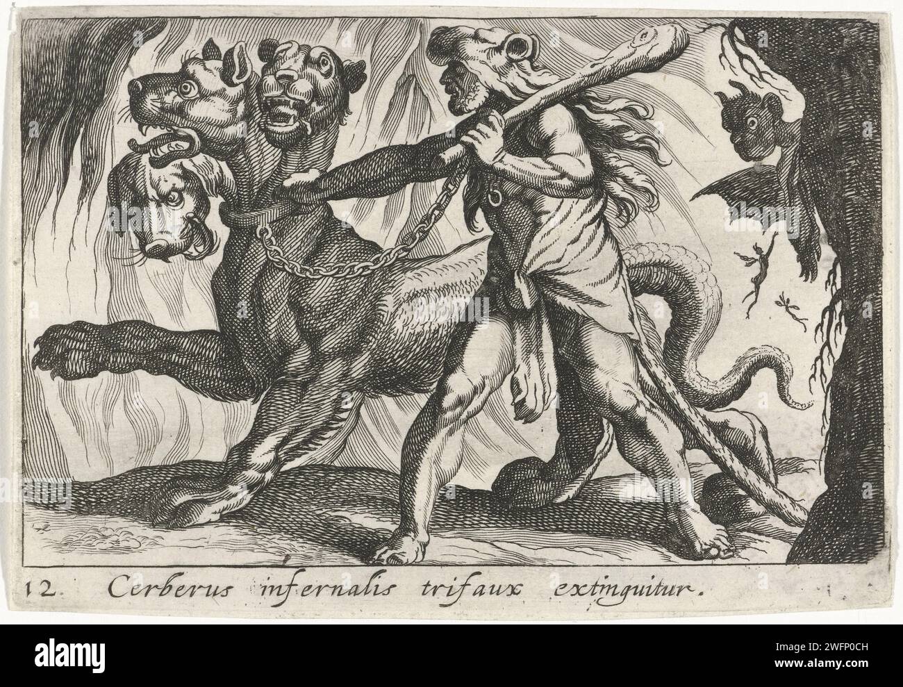 Hercules Vangt Cerberus, Simon Frisius, after Antonio Tempesta, 1610 - 1664 print print maker ...