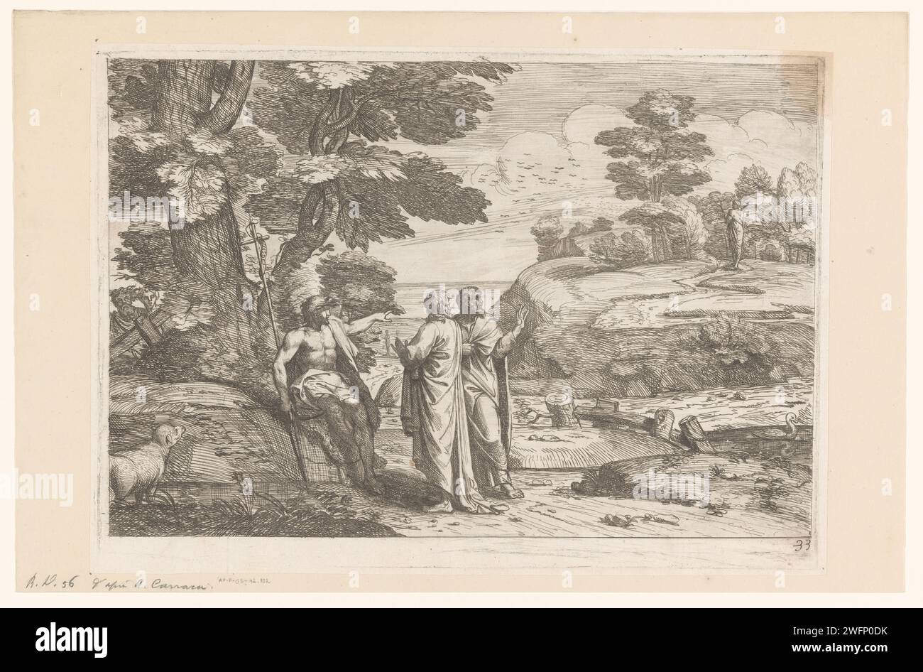 John the Baptist points two apostles to Christ in the distance, Jean ...