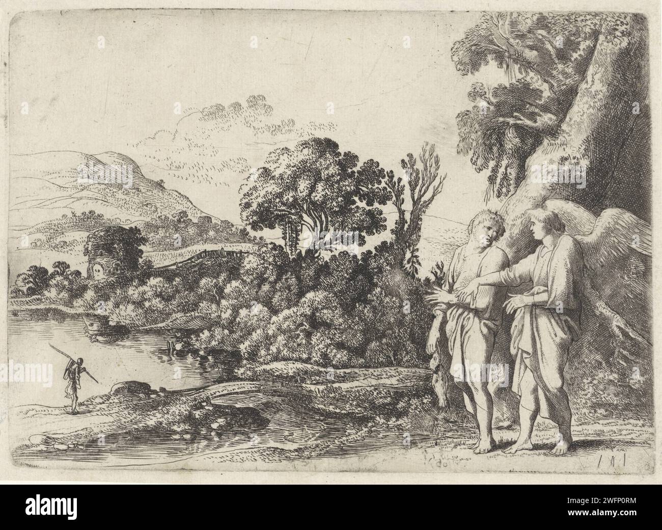 Tobias and the angel on the road, Moyses van Wtenbrouck, 1620 print The ...