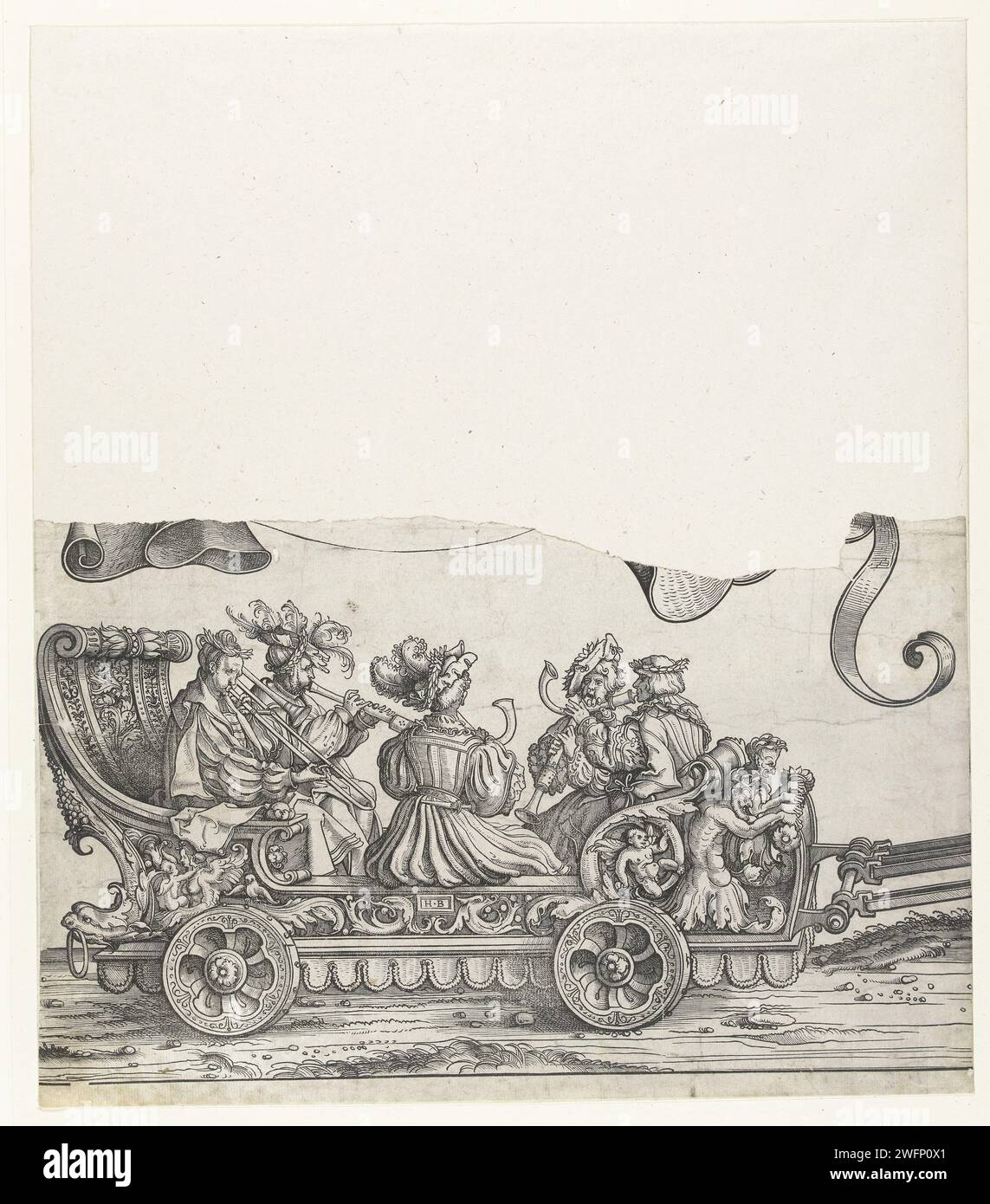 Triumph car with musicians playing on wind instruments, Hans Burgkmir ...