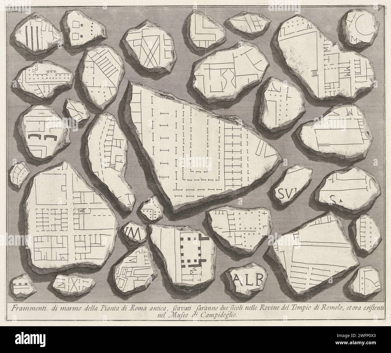 Marble excerpts with parts of a map of Rome, Giovanni Battista Piranesi ... Marble excerpts with parts of a map of Rome, Giovanni Battista Piranesi ...