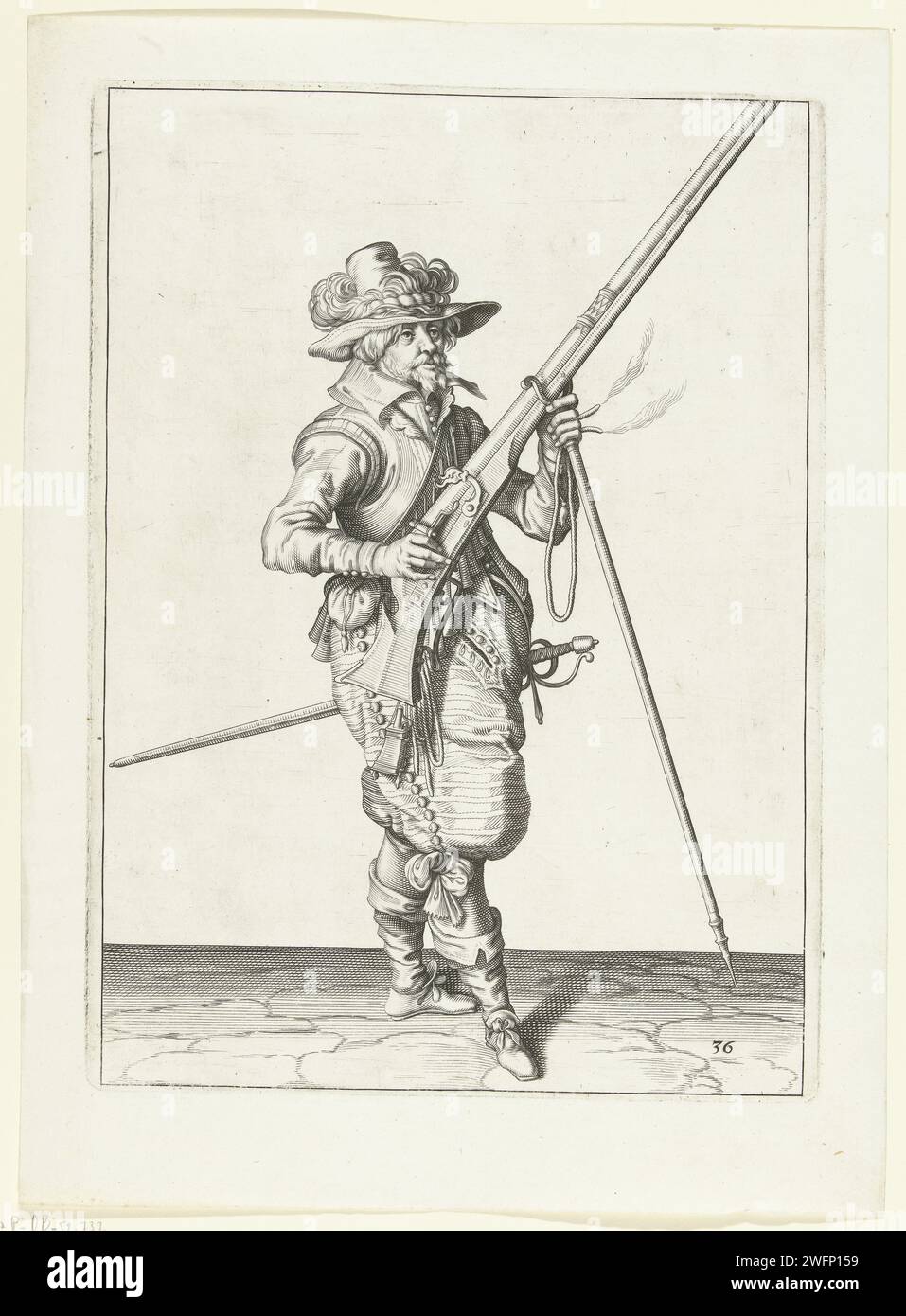 Soldier on guard holding his musket with his right hand tilted upwards ...