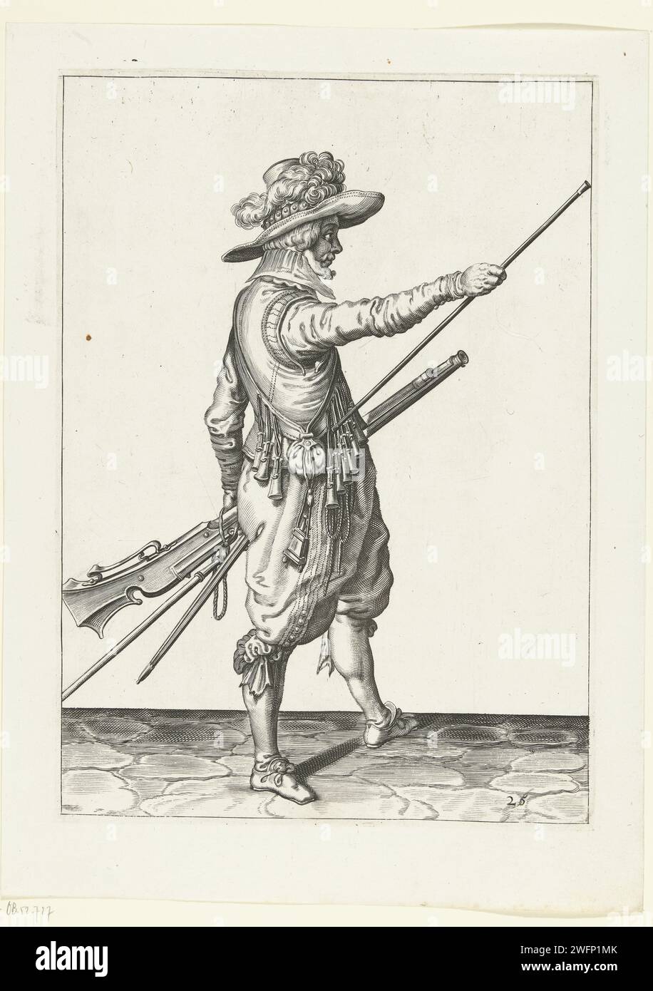 Soldier with a musket that slides his right hand to the end of his ...