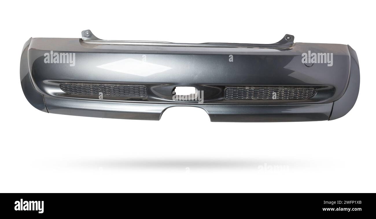 Close up of a silver rear car bumper isolated on white background ...