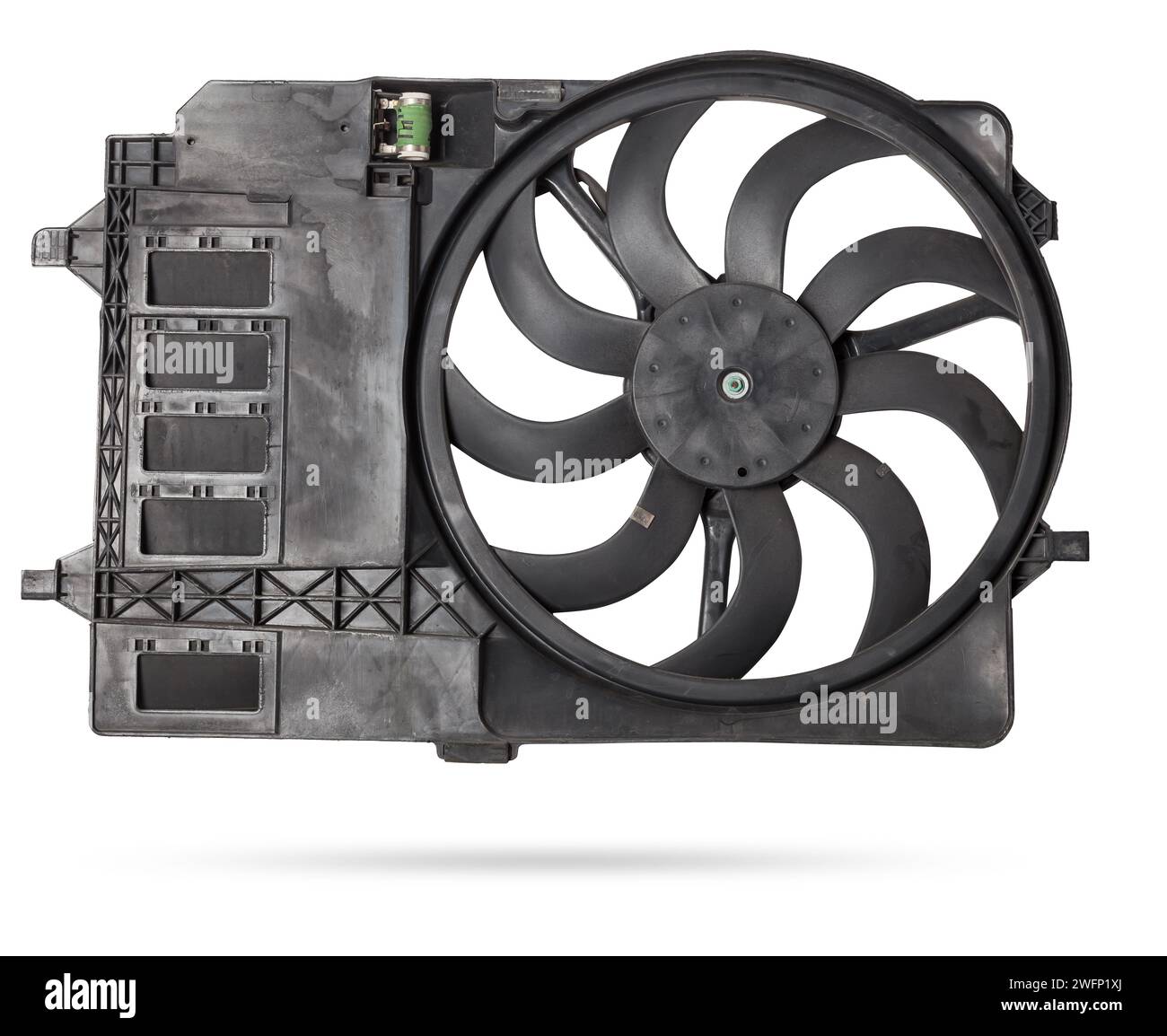 Car cooling fan with plastic blades radiator fan on white background ...