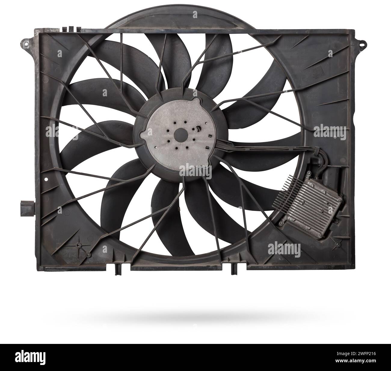 Car cooling fan with plastic blades radiator fan on white background ...