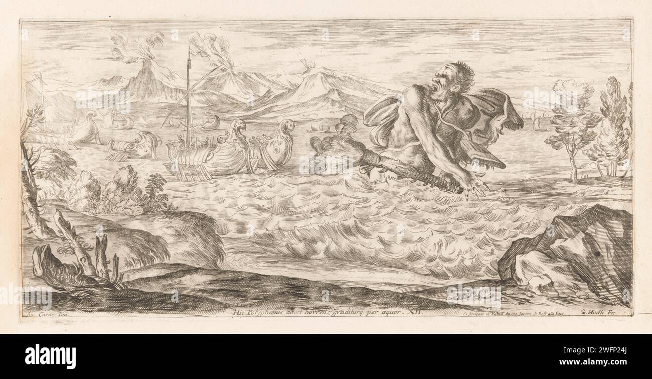 Polyphemus chases the fleet of Aeneas, 1663 print The one -eyed giant ...