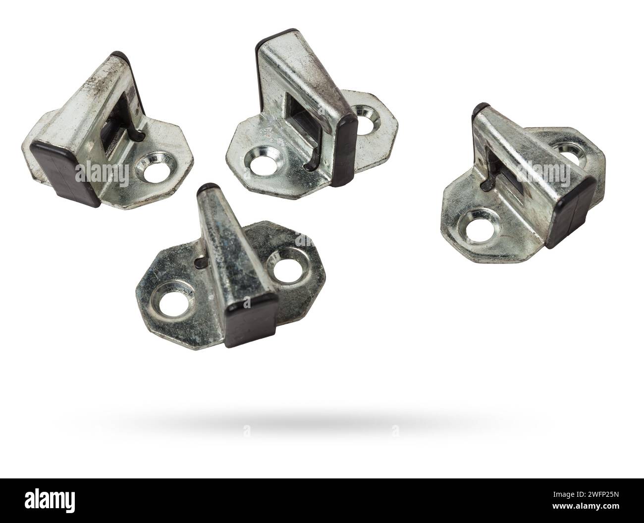 Spare part and body element hinge of a door lock from a car on a white ...