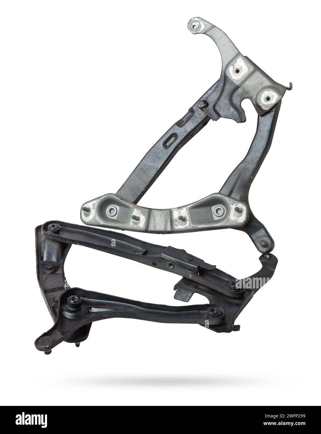 Pair of hinges for attaching the hood or trunk of the car on a white ...