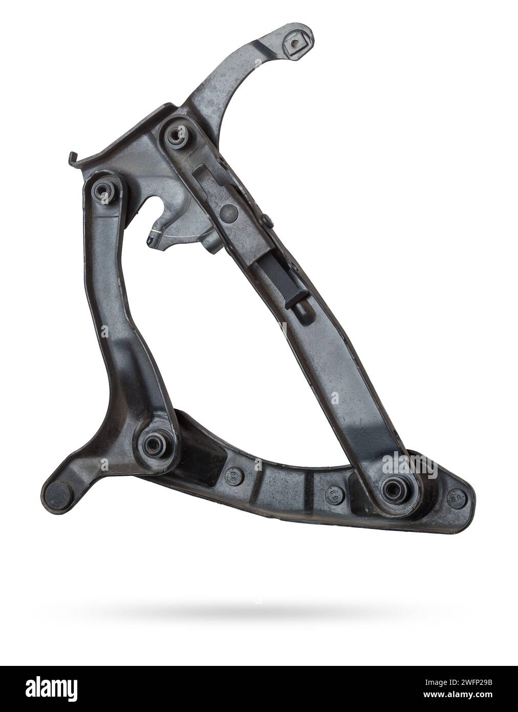 Pair of hinges for attaching the hood or trunk of the car on a white ...