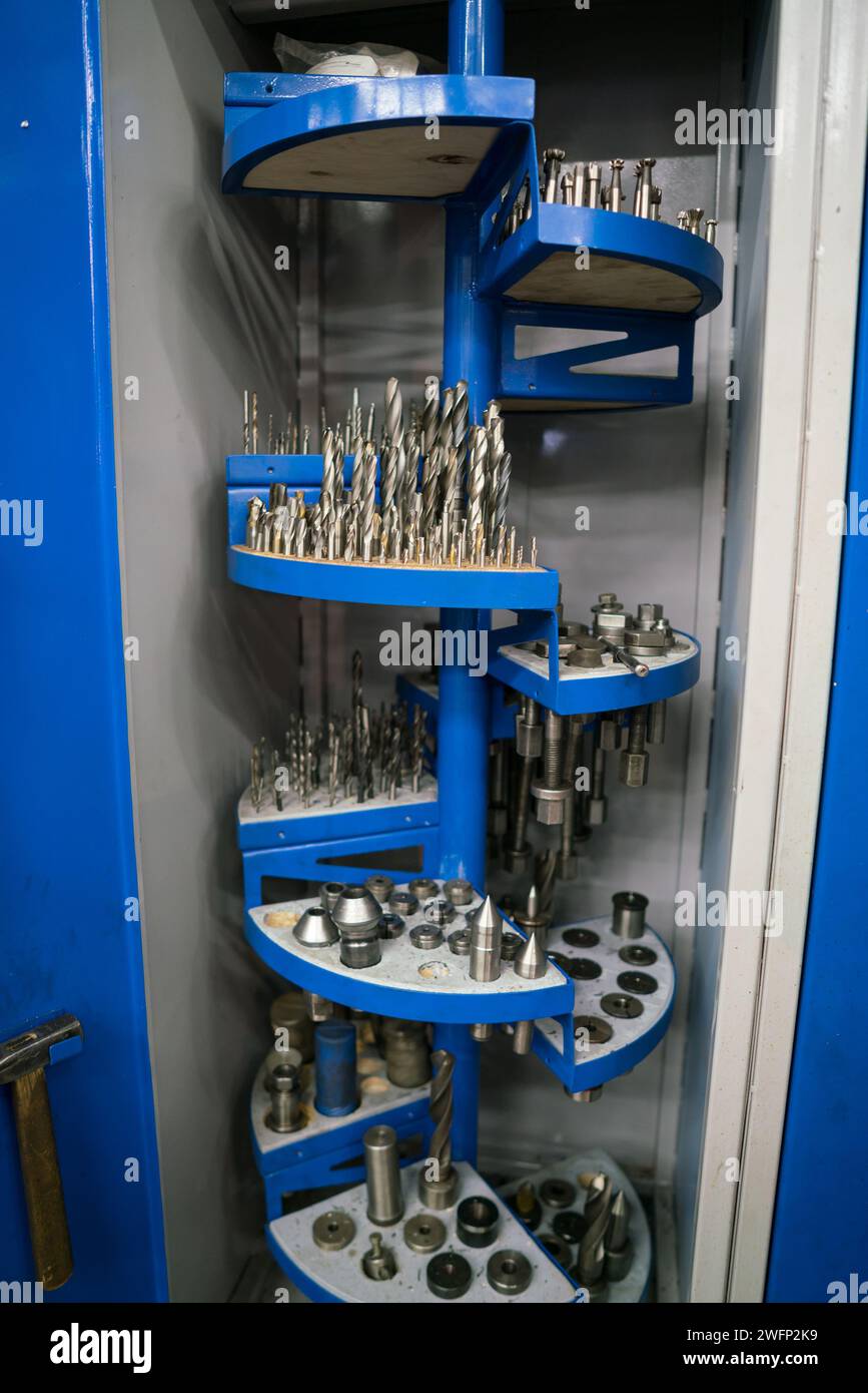 tool cabinet at the factory for CNC machine, close up Stock Photo - Alamy