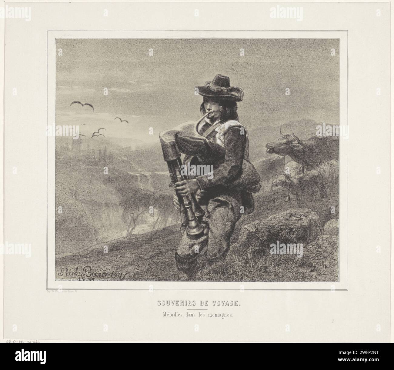 Doedle pocket playing man in the mountains, Richard Burnier, 1857 print ...