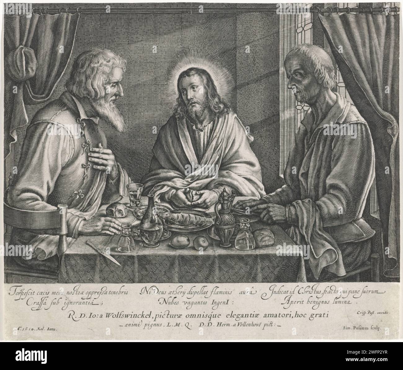 Meal in Emmaüs, Simon van de Passe, After Herman van Vollenhoven, 1614 ...