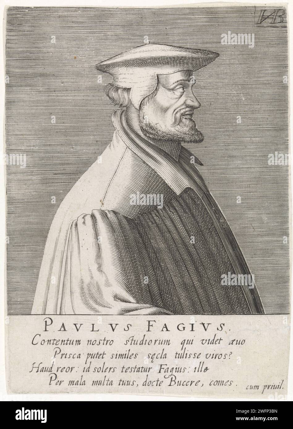 Portrait of Paul Fagius, Hendrick Hondius (I), 1599 print Bust to the ...