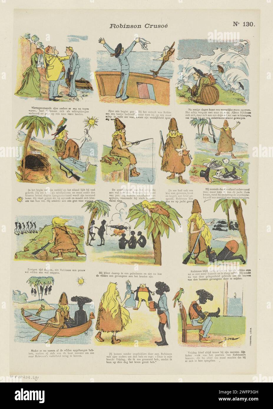 Robinson Crusoé, 1894 - 1959 print Leaf with 12 performances from the ...