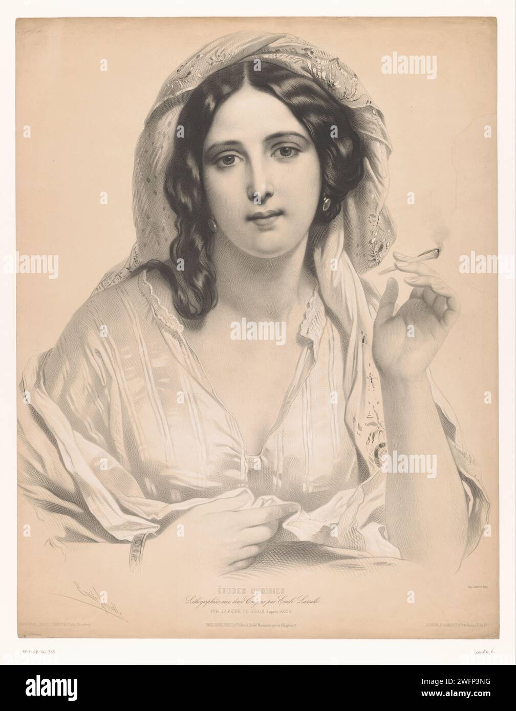 Veiled young woman with a cigarette in her hand, Émile Lassalle, After ...